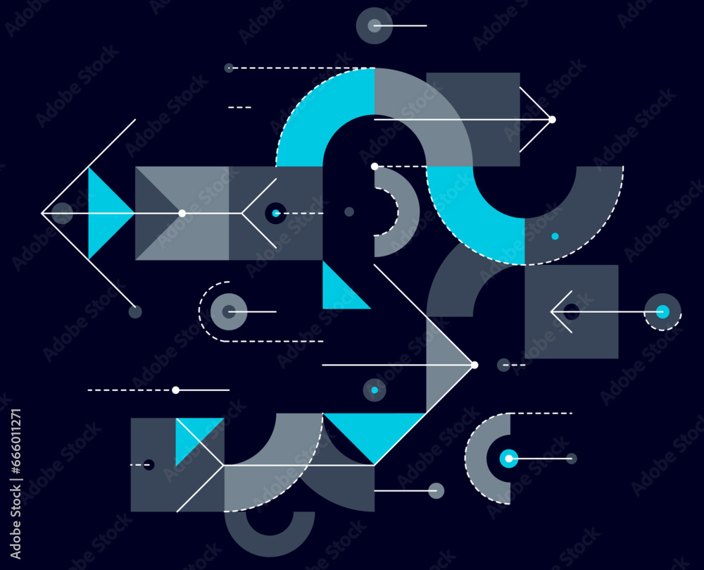 Abstract tech engineering draft vector background over dark, mechanical blueprint technology ...