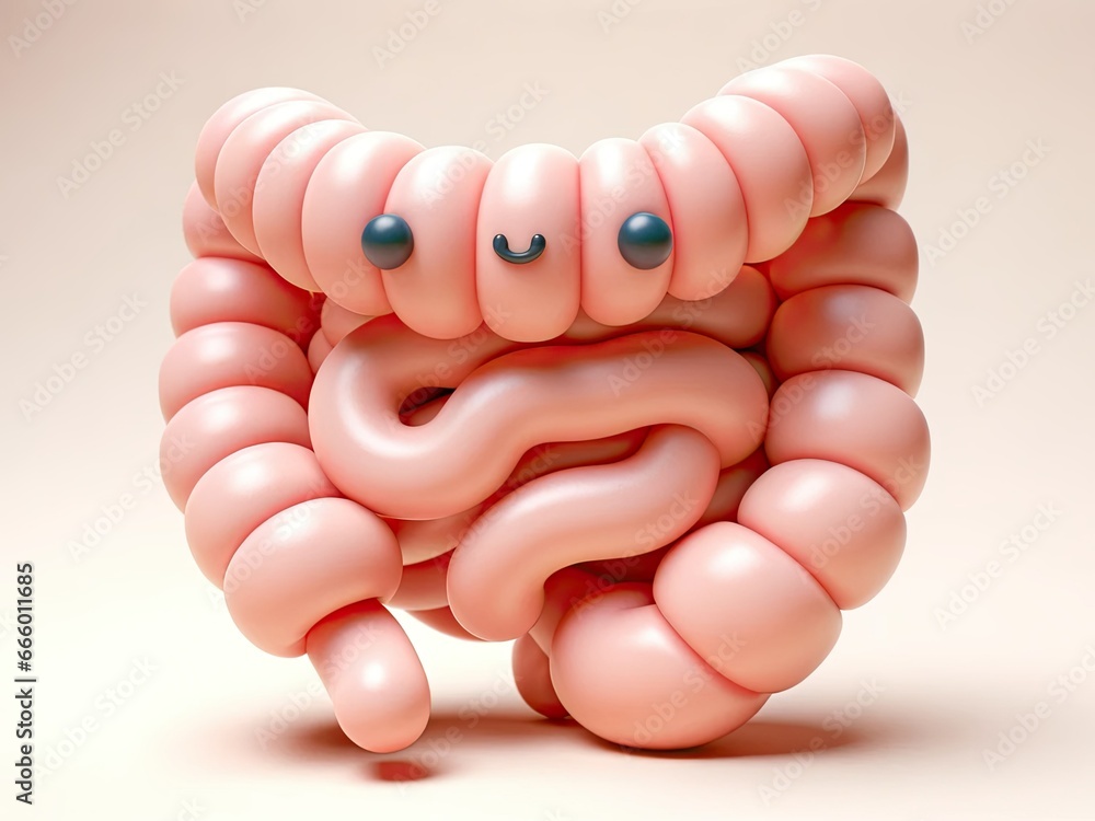 3D render of cute human intestines, stylized with soft textures, pastel ...