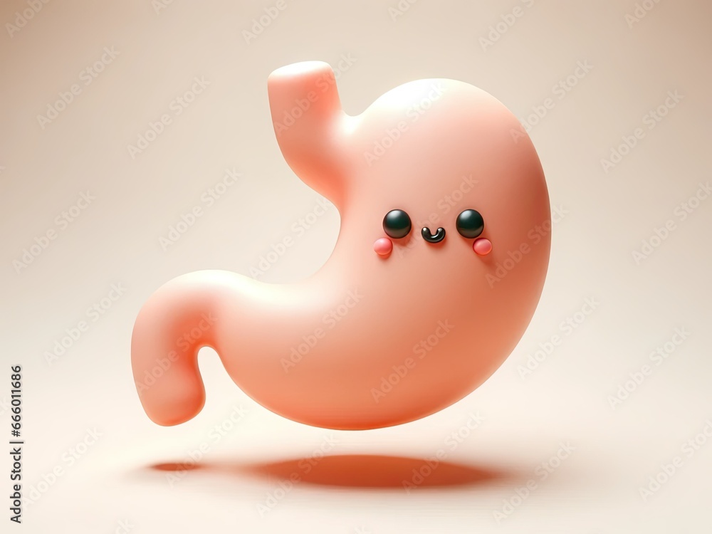 3D render of a cute human stomach, stylized with soft textures, pastel ...