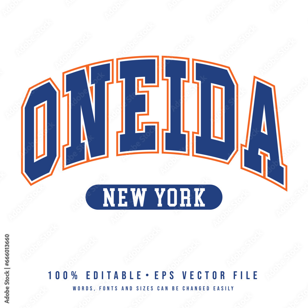 Oneida text effect vector. Editable college t-shirt design printable ...