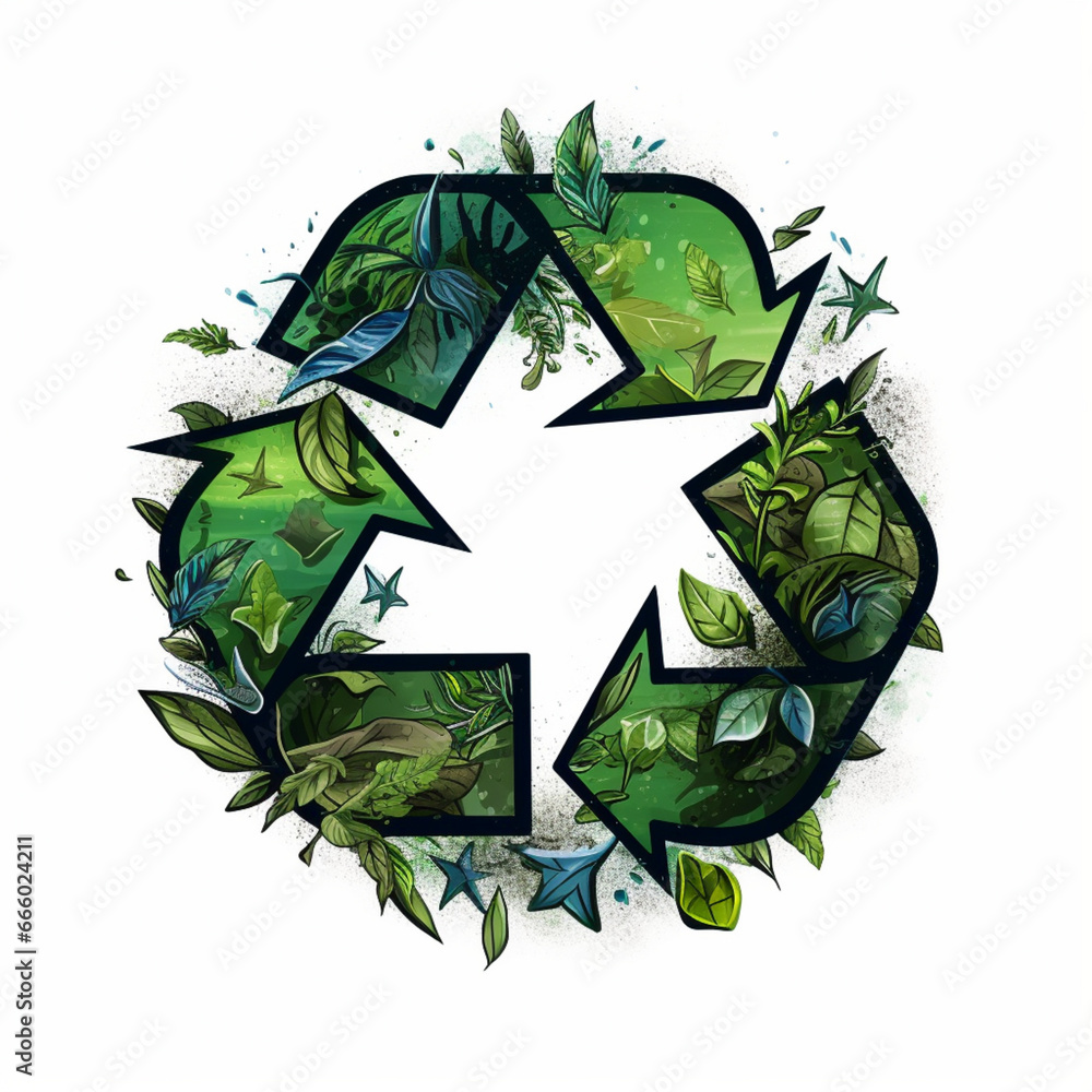 A universally recognized recycling symbol, comprising three chasing ...