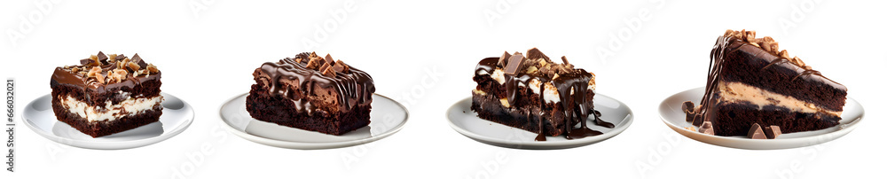 Slice of Chocolate spongy brownie cakes on plate top with transparent ...