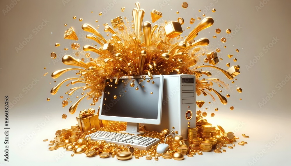 Adorable 3D visualization of a desktop computer, exploding with a ...