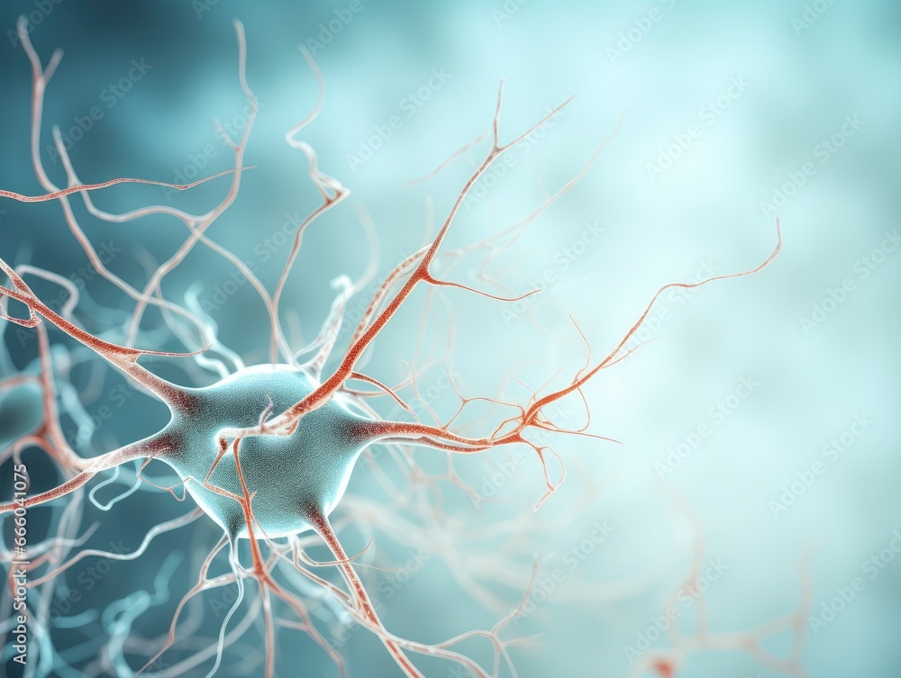 Close-up 3d picture of single brain neuron under microscope Stock ...