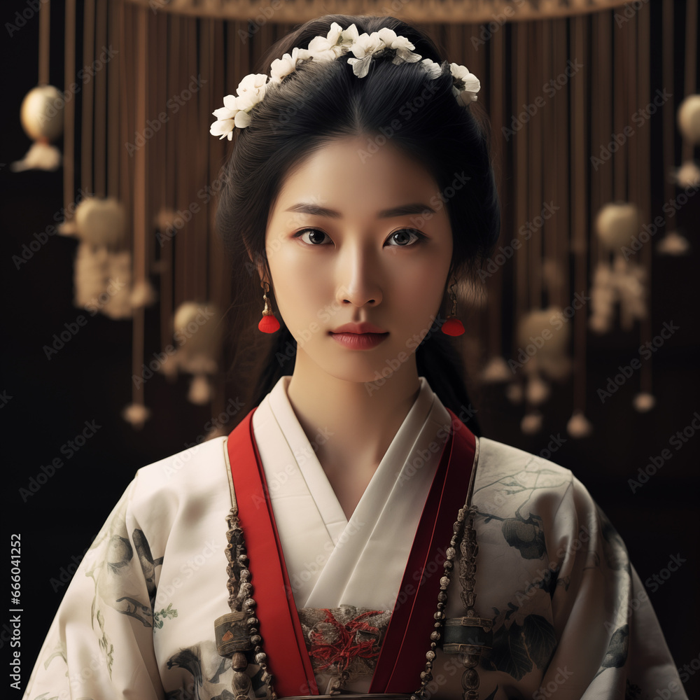 Photo of a Japanese woman in traditional attire, portrait, with ...