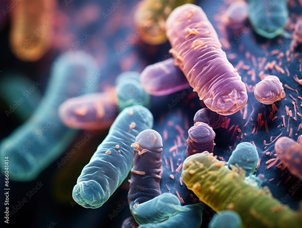 Poster Close-up 3d picture of E. coli bacteria under microscope – Wall ...