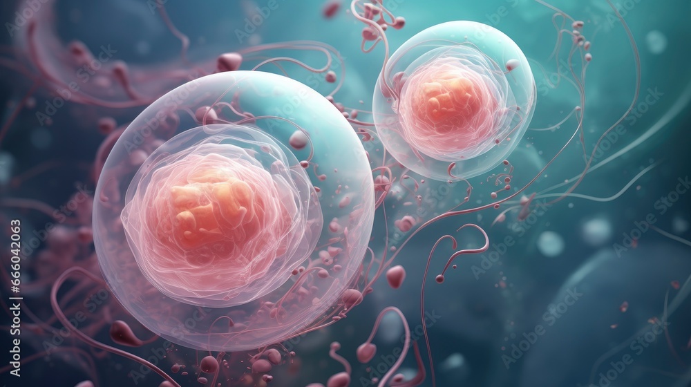 Medical illustration of two-cell embryo under a microscope Stock ...