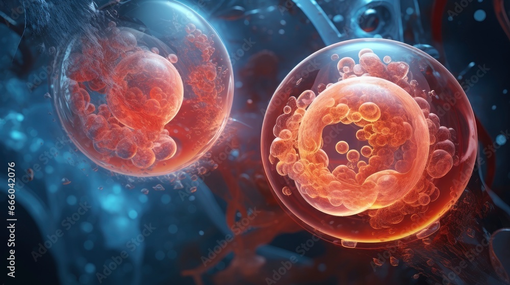 Medical illustration of two-cell embryo under a microscope Stock ...