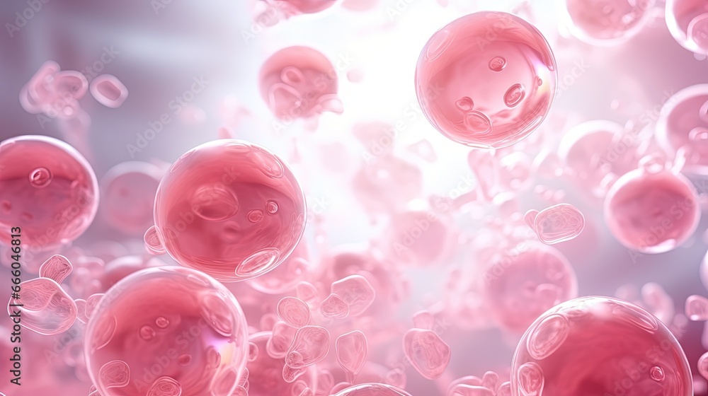 Stem cells floating on skin cell with aura pink background. Skin ...