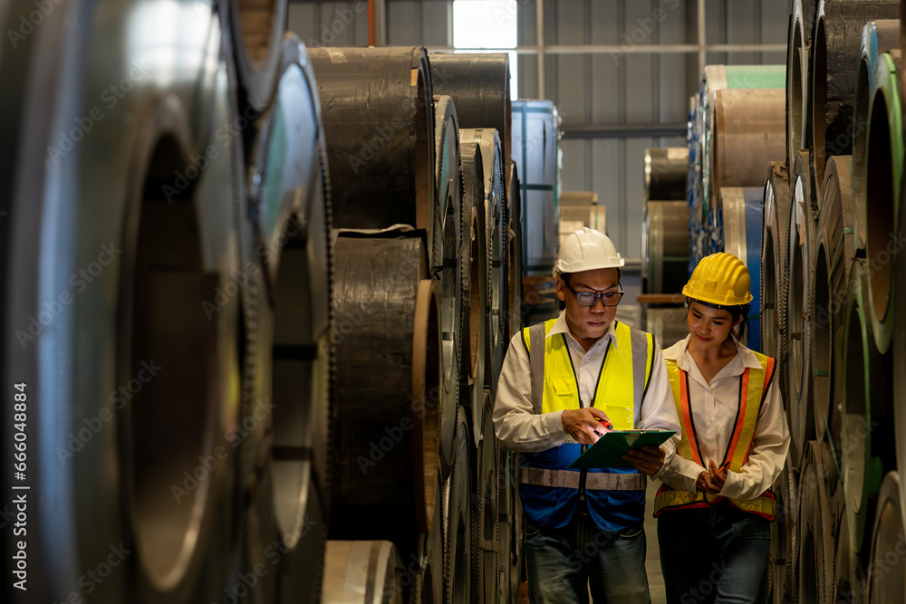 Warehouse inventory management in metalwork factory with engineer or ...