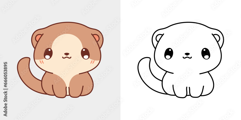 Cartoon Baby Ferret Clipart for Coloring Page and Illustration. Clip ...