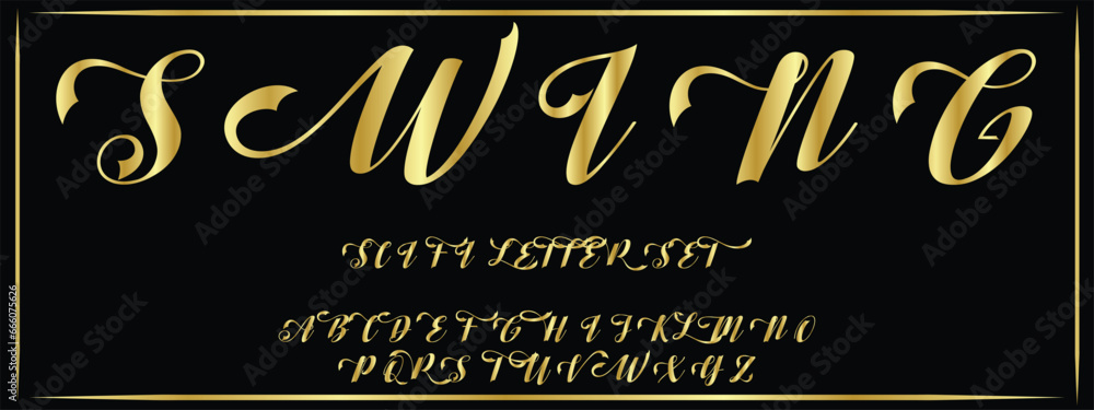SWING, Sports GOLDEN minimal tech font letter set. Luxury vector ...