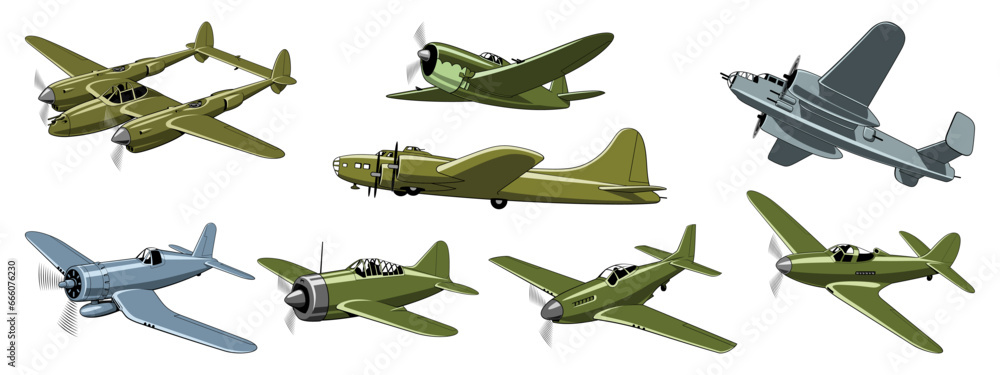 Vetor de WWII Fighter Planes and Bombers. USA vintage military ...