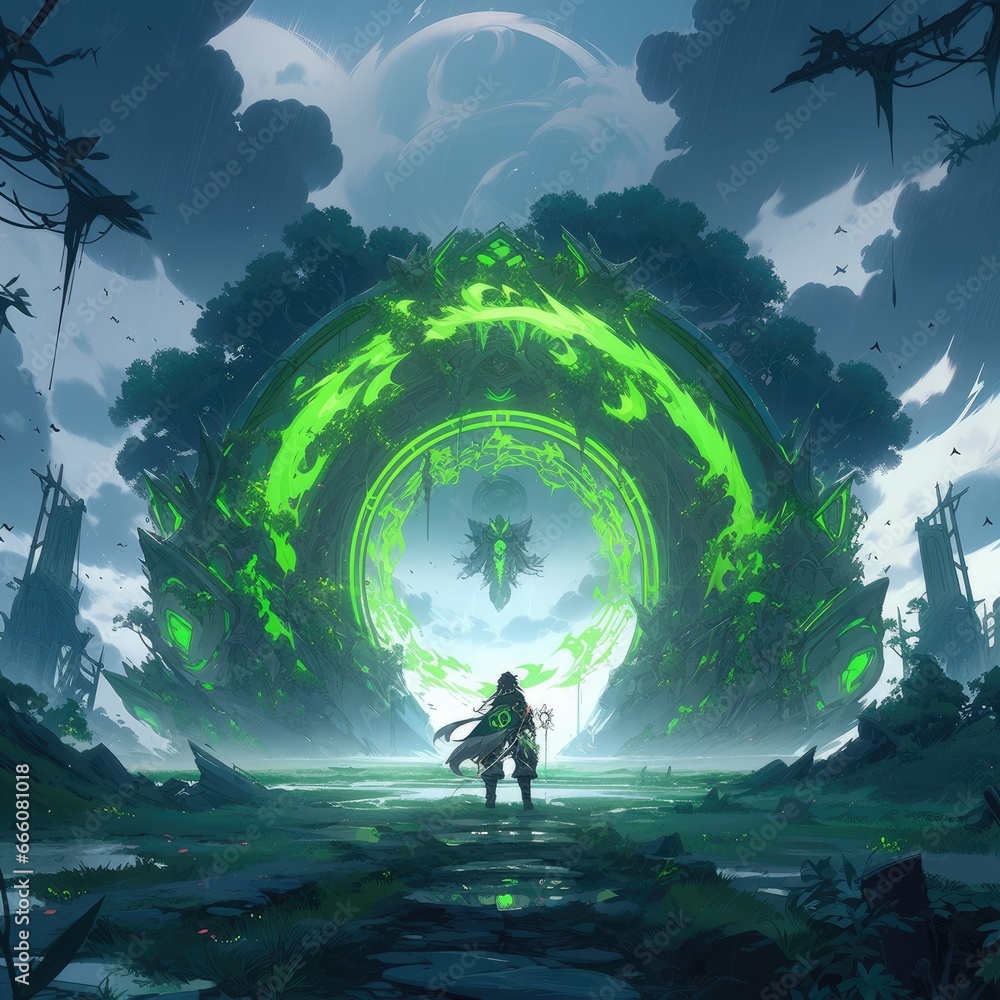 portal gate landscape anime futuristic illustration mystical fantasy ...