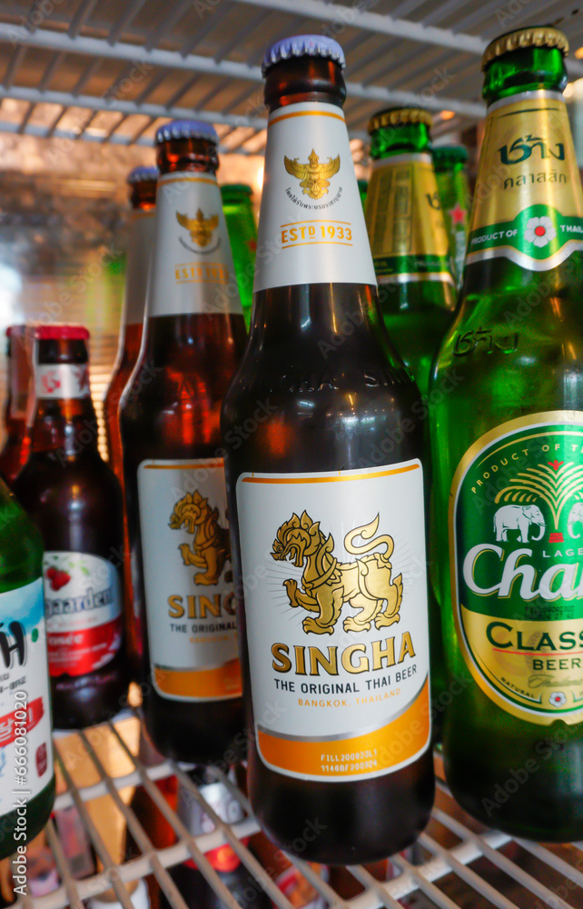 Bangkok, Thailand - October 21, 2023 Singha beer logo, Thai beer ...