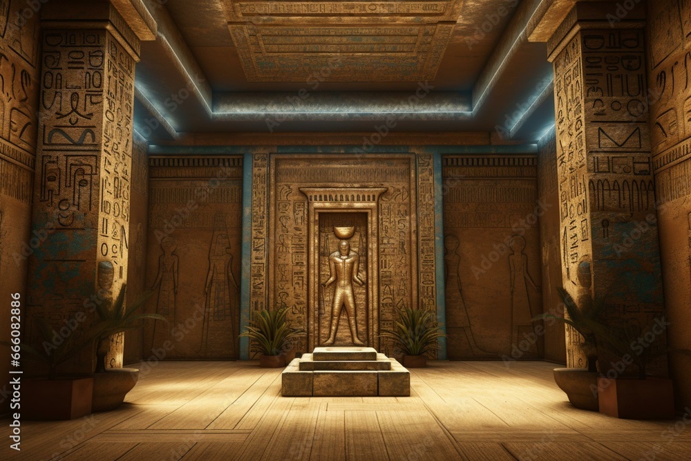 An ancient chamber with hieroglyphics inside an Egyptian pyramid ...