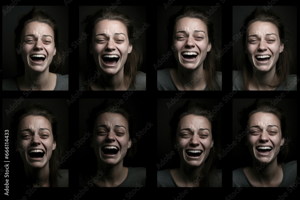 Compilation of photos displaying a woman's array of emotions on a black ...
