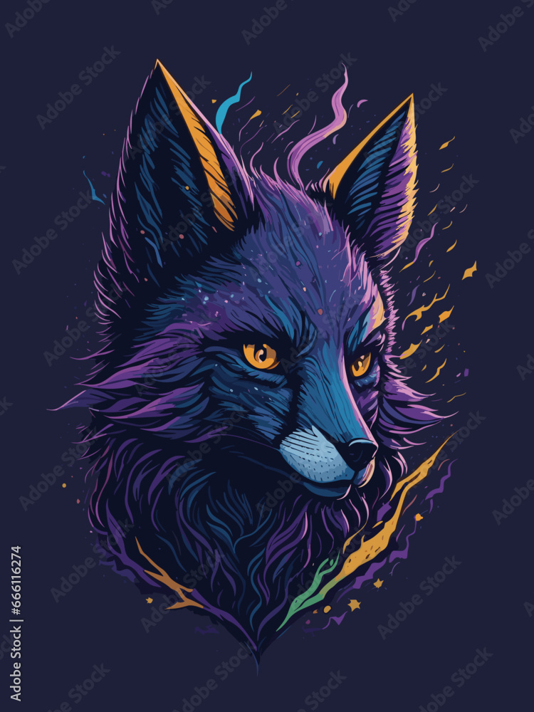 Illustration of Enigmatic Wolf Mascot Logo, Entwined in Vivid Hues of ...