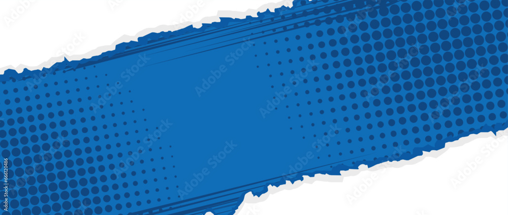 Blue Pop art comic background with torn paper effect and dot halftone ...