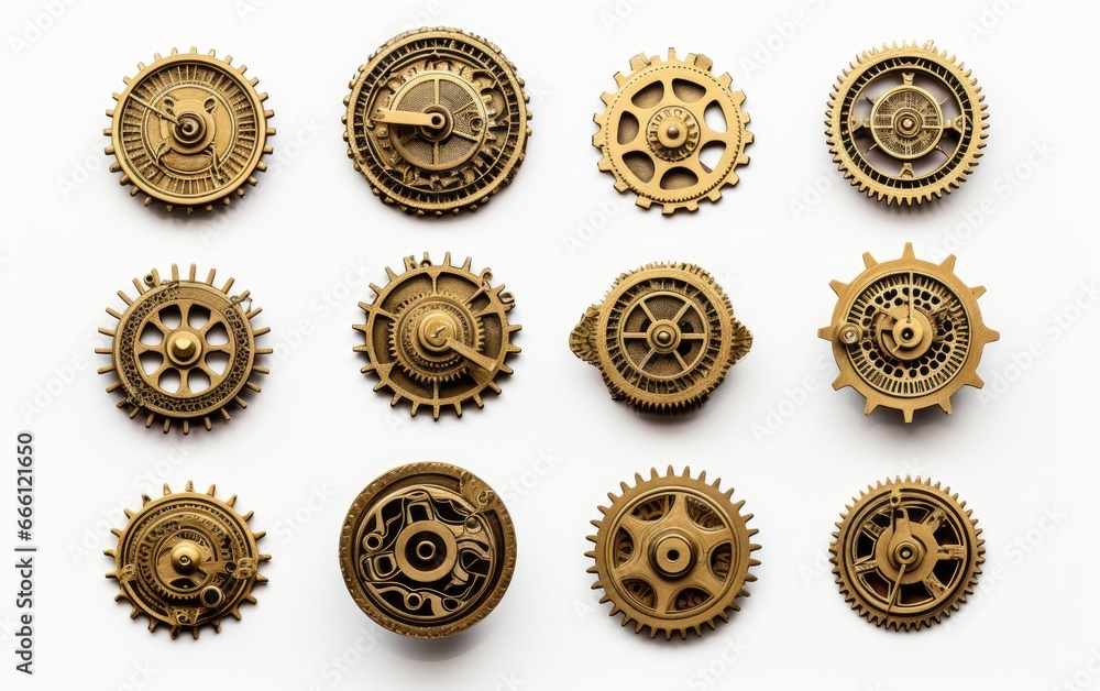 Cogwheels and gears are isolated on white background. Yellow Machine ...