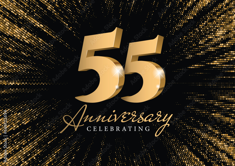 Anniversary 55. gold 3d numbers. Against the backdrop of a stylish ...