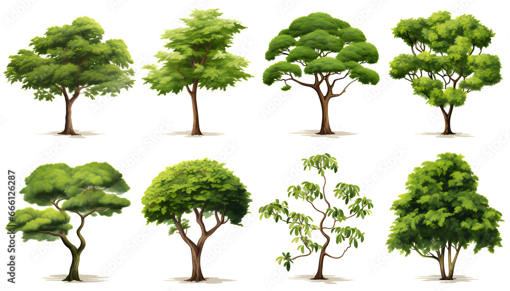 Collection of beautiful Chinese trees and leaf elements, set of various ...