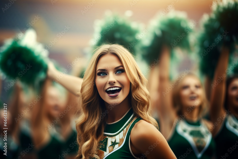 High school cheerleaders at the stadium, showcasing their spirited ...