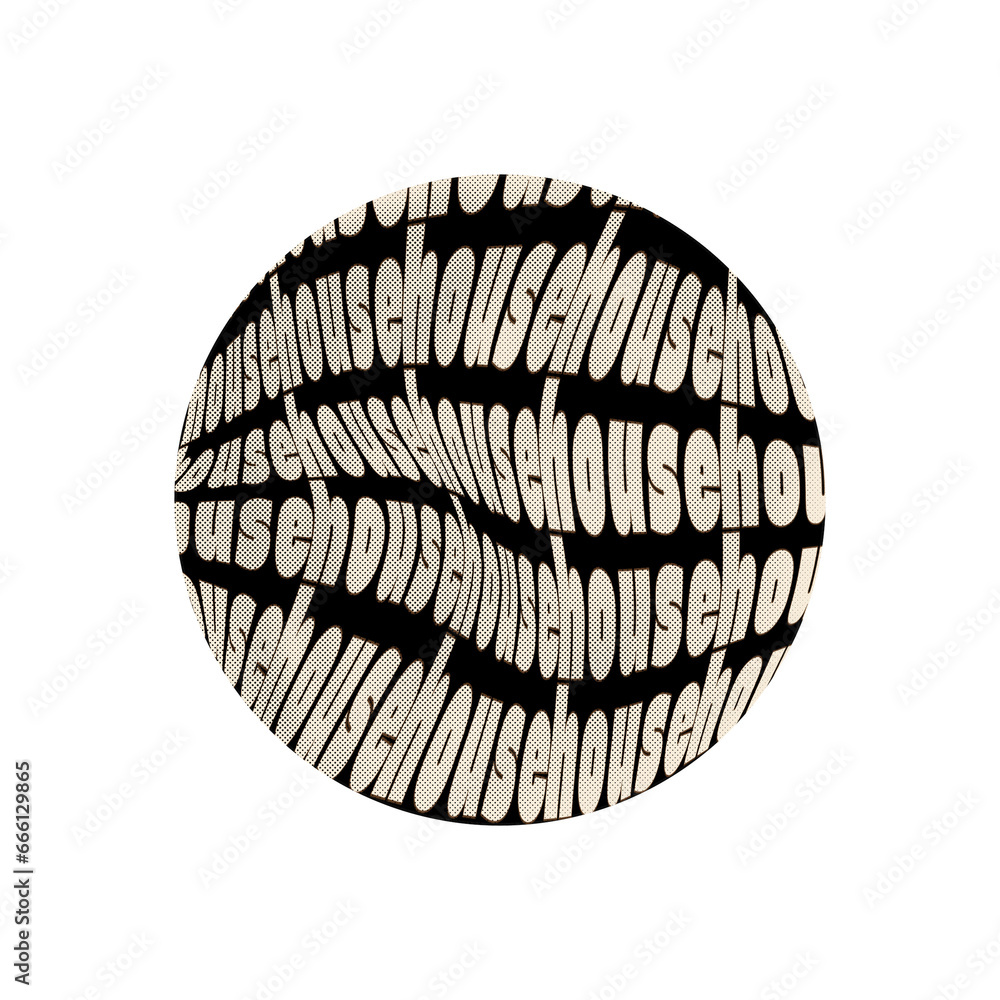 Typography illustration of house words in circle shape. Digital drawing ...