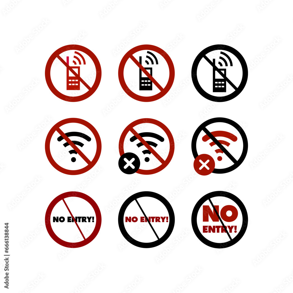 Set of printable and editable signs. No signal, no cell, no entry icons ...