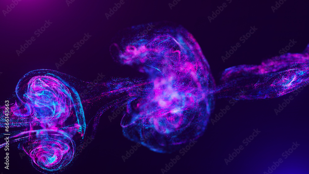 Abstract fluid explosion iridescent purple waves glowing energy with ...