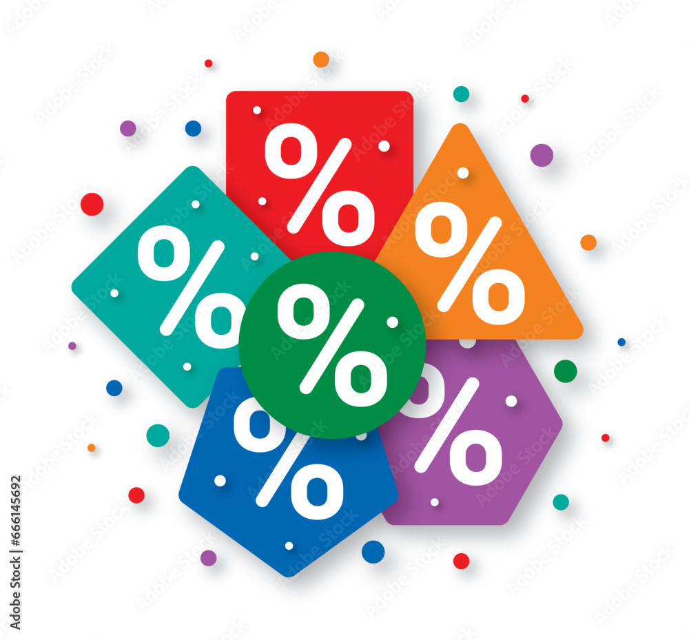 percent sign and square, triangle, round and polygon concept Stock ...