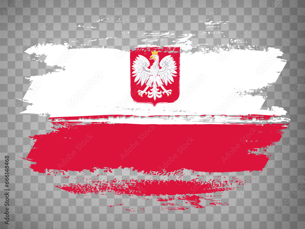 Flag Republic of Poland, brush stroke background. Flag Poland with Coat ...