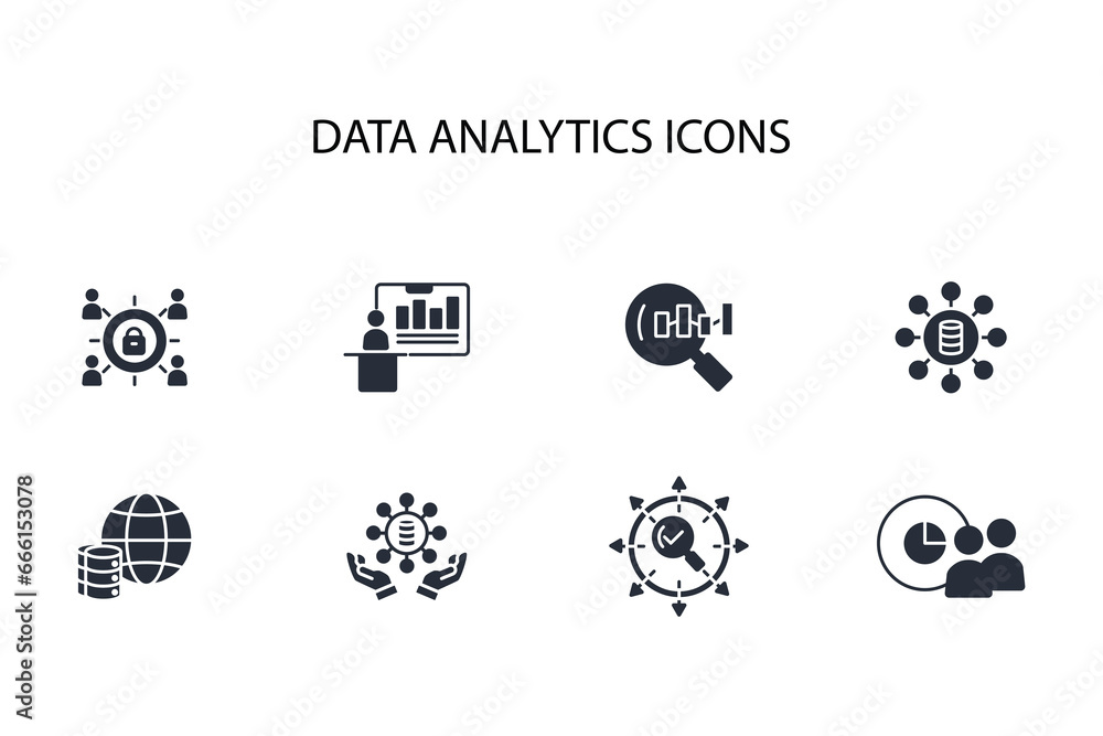 Data analytics icon set.vector.Editable stroke.linear style sign for ...