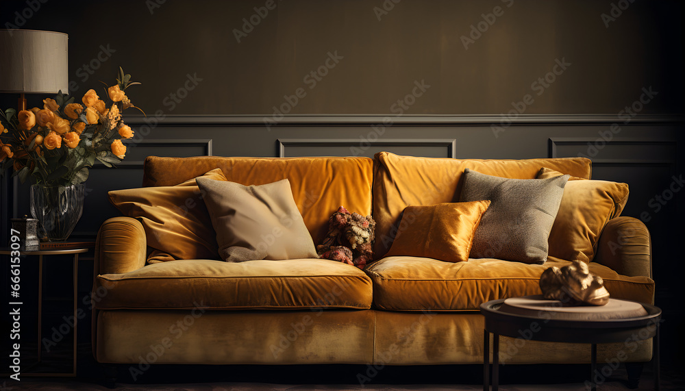 Sofa within a living room, incorporating the style of contrasting ...