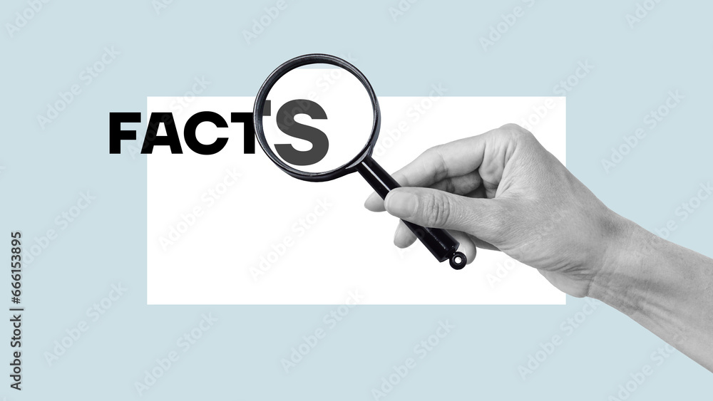 Magnifying glass and facts showing using the text. Checking facts and ...