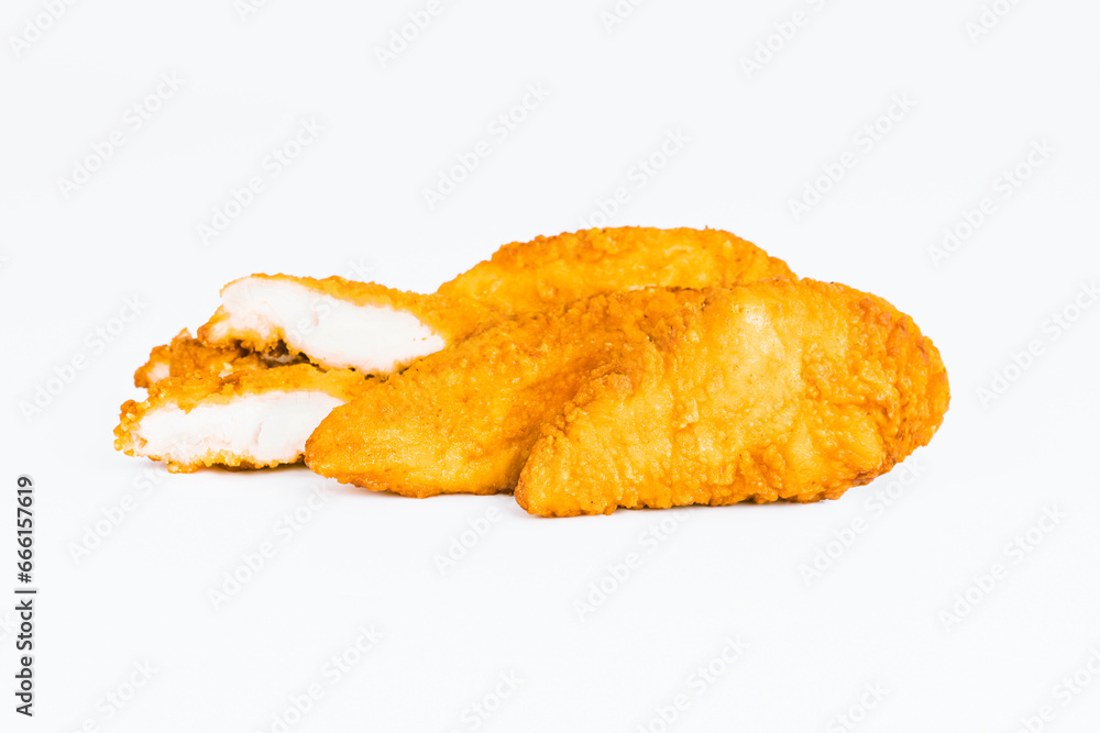 Fast food. Breaded Chicken Inner Fillet on a White Background,Chicken ...