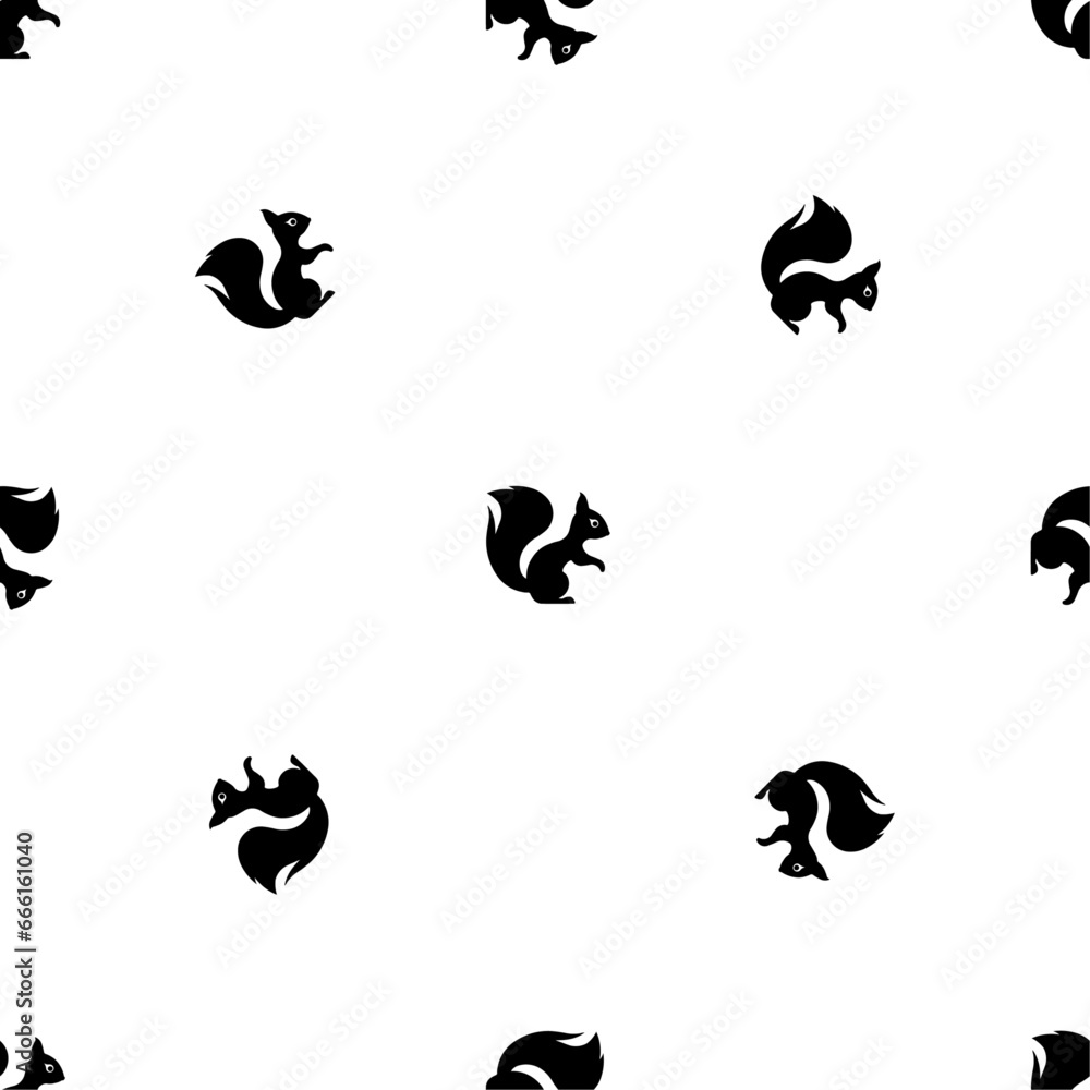 Seamless pattern of repeated black squirrel symbols. Elements are ...