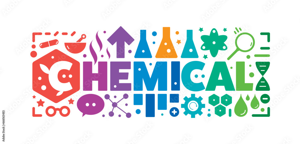 chemical and chemical symbols on a white background. colorful chemical ...