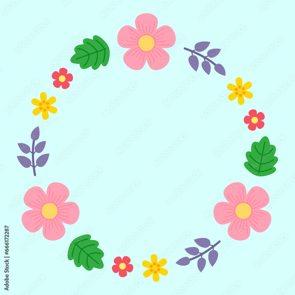 Vector Illustration of Floral Wreath. Spring Flower Circle Frame in ...