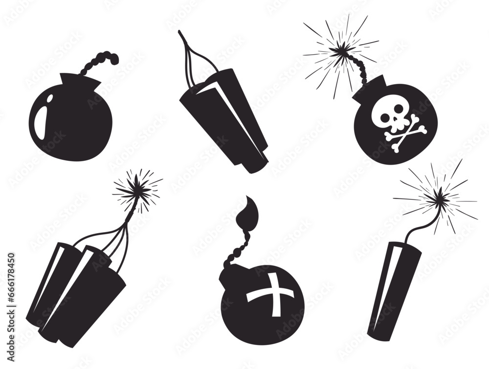 Bomb dynamite boom explosive firecracker tnt isolated set. Vector flat ...