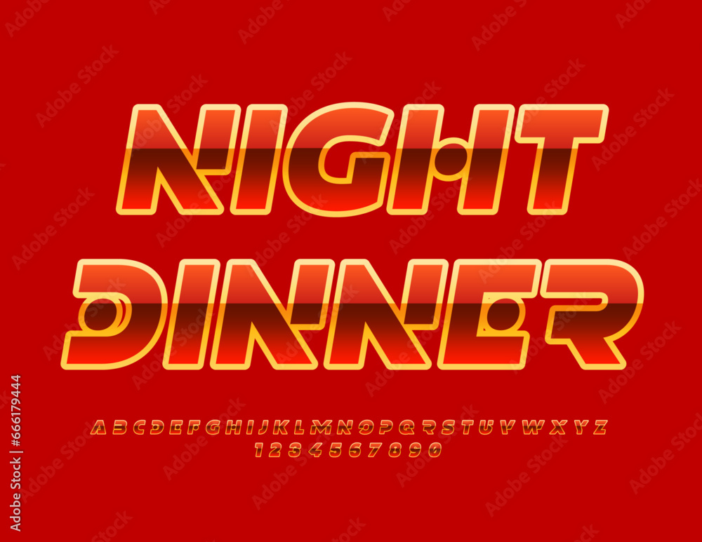 Vector advertising banner Night Dinner. Unique red Font. Bright ...