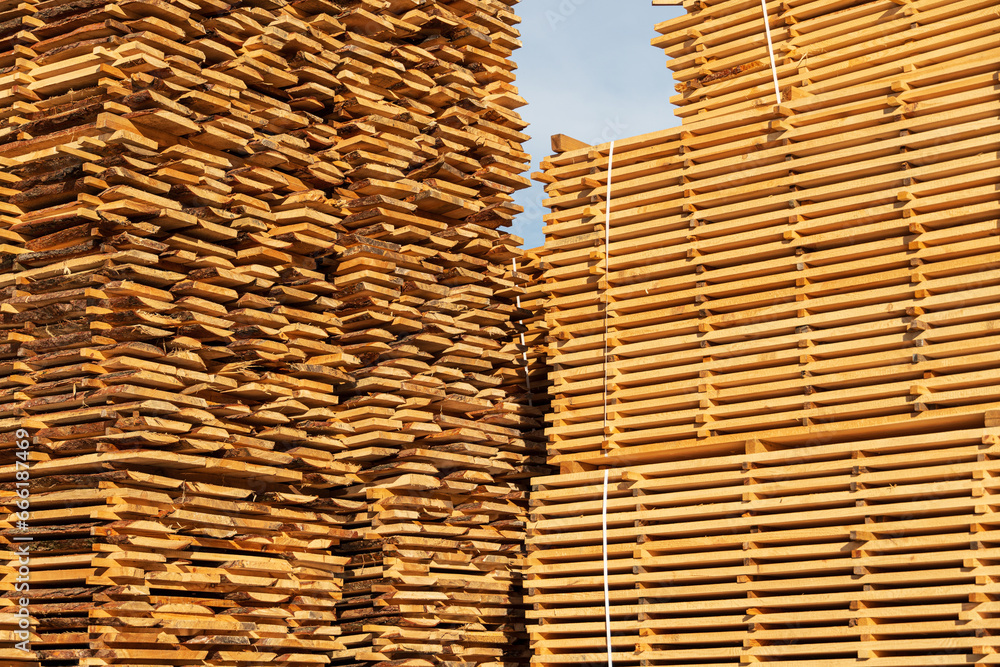 Wooden boards, lumber, industrial wood, timber. Sawing drying and ...