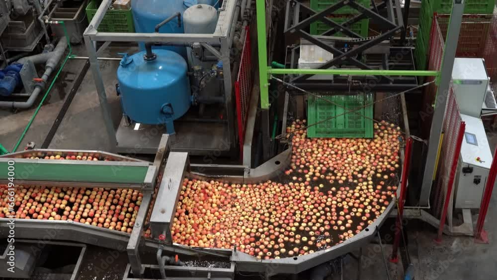 Pick And Place Robot Handling Plastic Crates with Apples on Apple ...