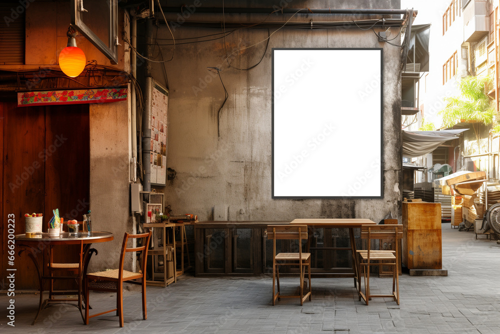 Side view at outdoor street alley with rough concrete wall and row of ...