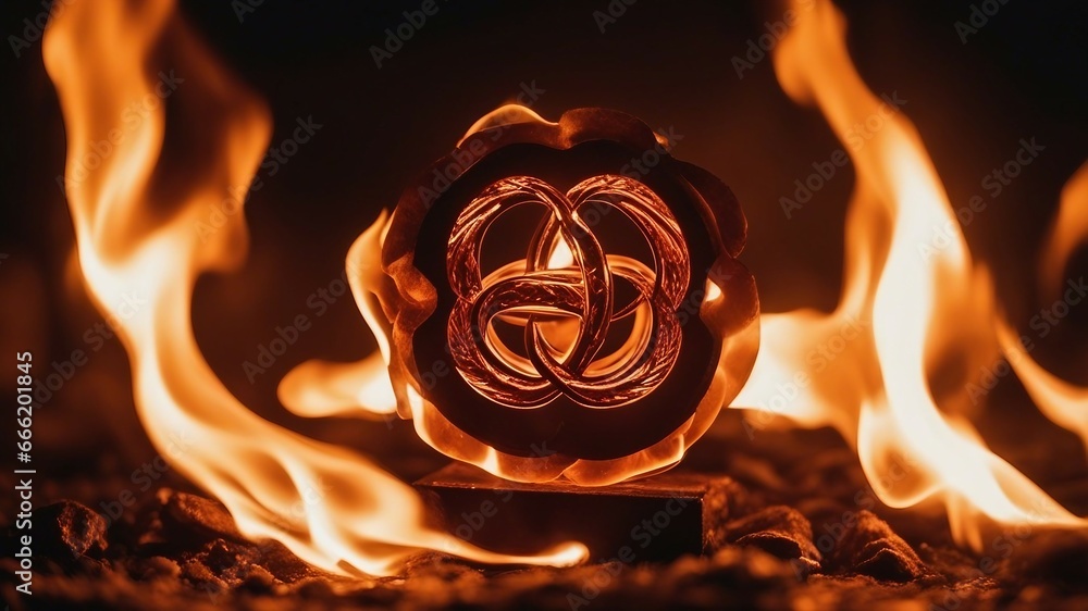 burning fire sign logo A fiery symbol in the darkness, creating a ...