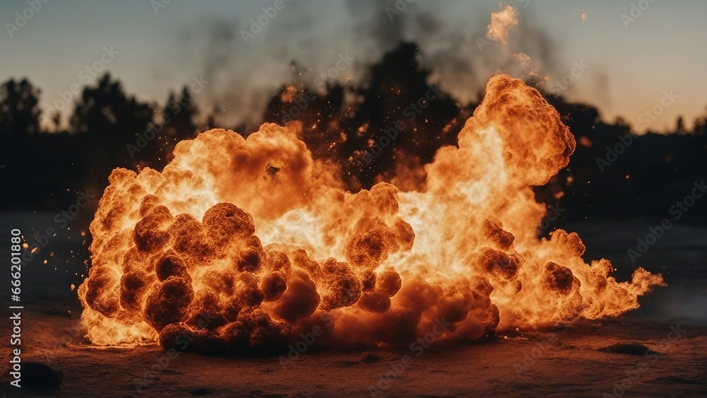 fire in the forest A fire explosion with a realistic effect, showing ...