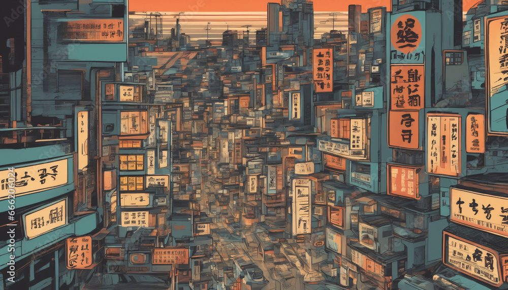 japan, city, evening, sunset, buildings, architecture, atomic age ...