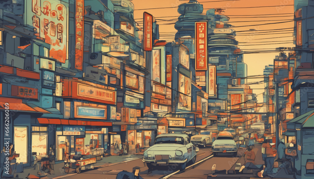 japan, city, evening, sunset, buildings, architecture, atomic age ...