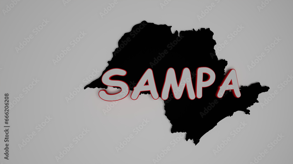 3D representation map of São Paulo in black color, white background ...