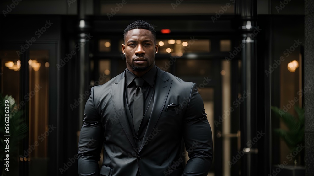 Portrait of a black muscular male bodyguard. AI Generated Stock Photo ...